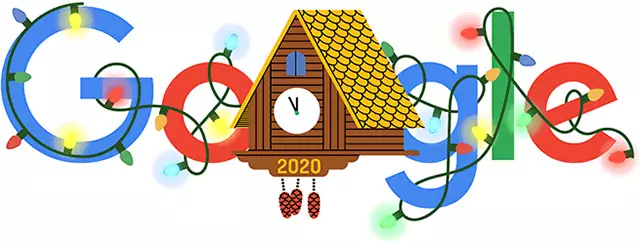 "Google" Naujųjų metų "Eve 2020 Doodle & Confetti"