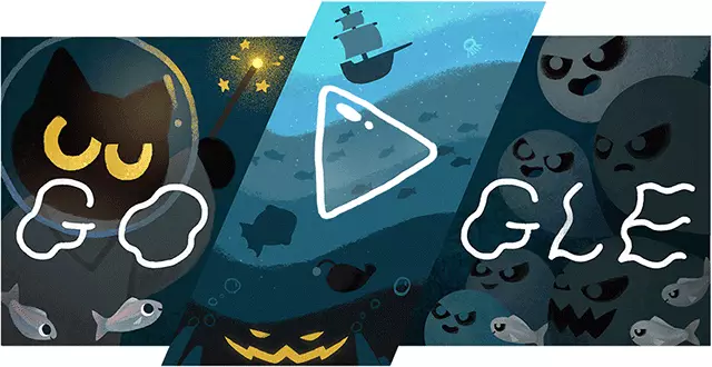 Google ჰელოუინი Doodle ერთად Momo კატა