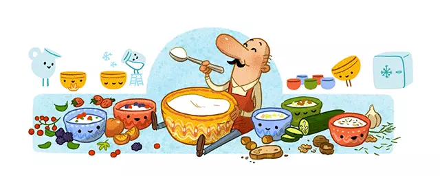 Google Doodle Honneurs Stamen Grigorov, man wat bakterieë uitgevind het wat jogurt maak