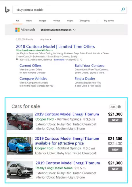 Anúncios automotivos da Microsoft Publicidade para Pesquisa de Bing 1267_2