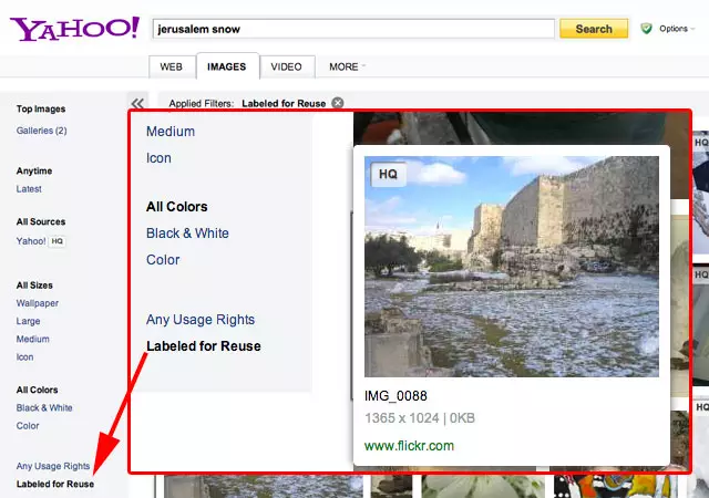 Yahoo Image Ricerca Powered by Bing aggiunge Flickr Foto e Filtro Creative Commons