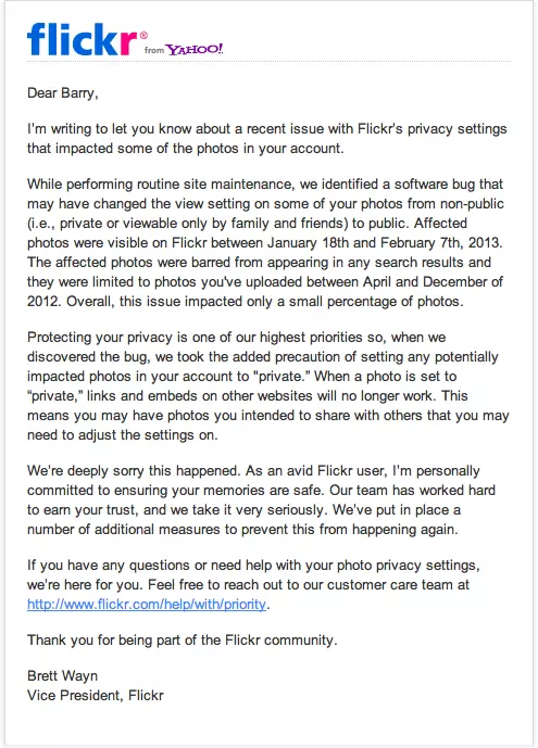 Flickr Privacy Pelanggaran E-mel