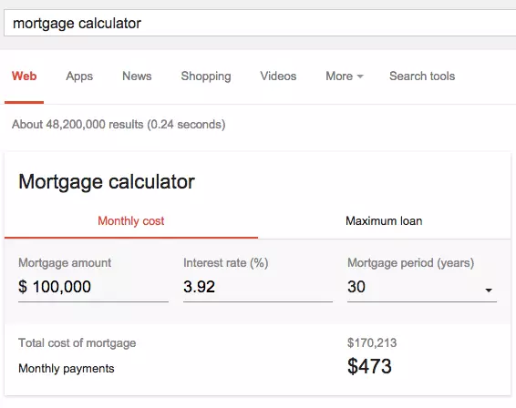 Calculadora d'hipoteca de Google