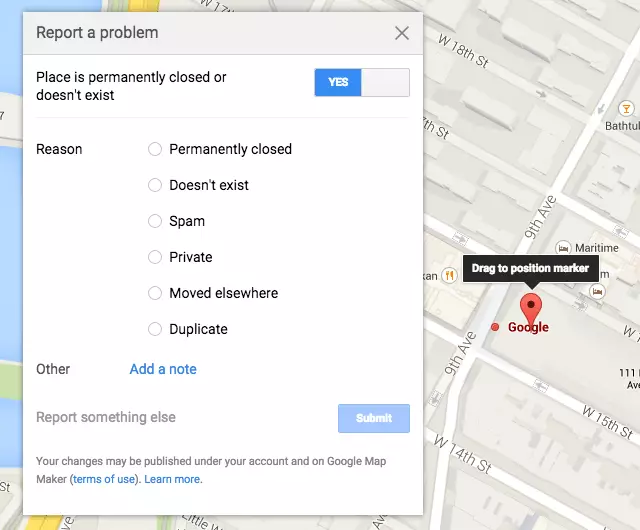 Google Maps New Report problema