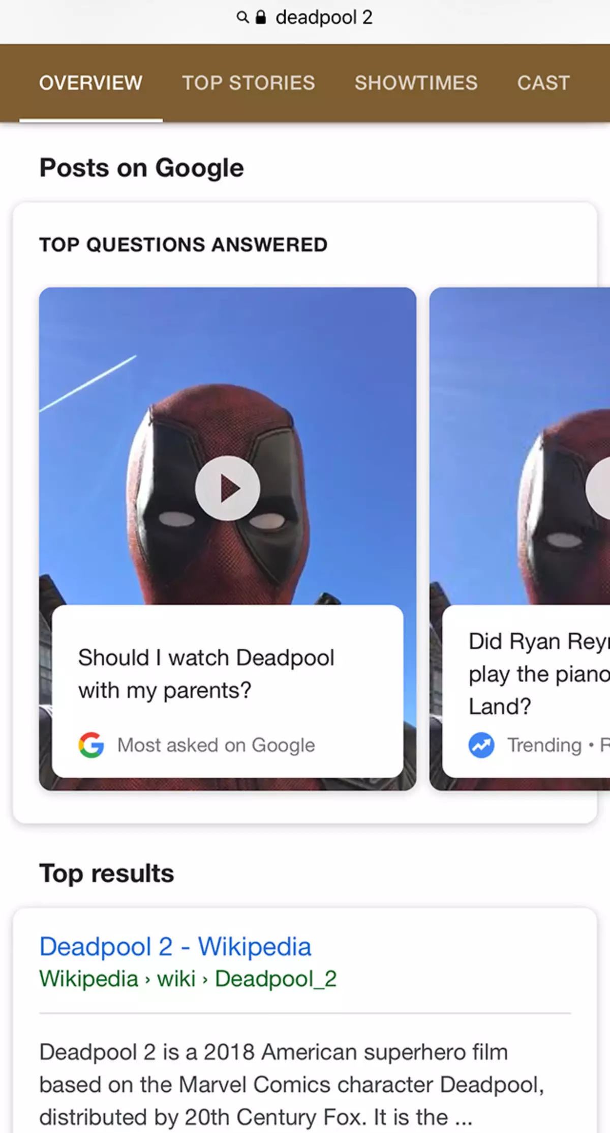 Google Inyandiko zibisubizo bya videwo ziva kuri deadpool 2 inyenyeri 24356_2