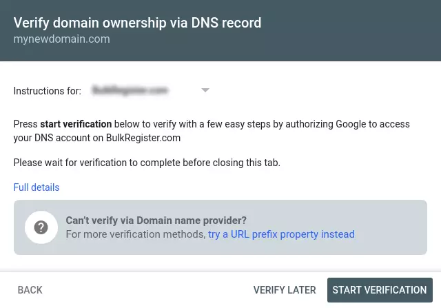 Консоль поиска Google добавляет проверку Auto-DNS 24927_2