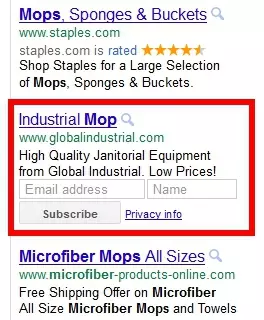 AdWords ad subscribe form.