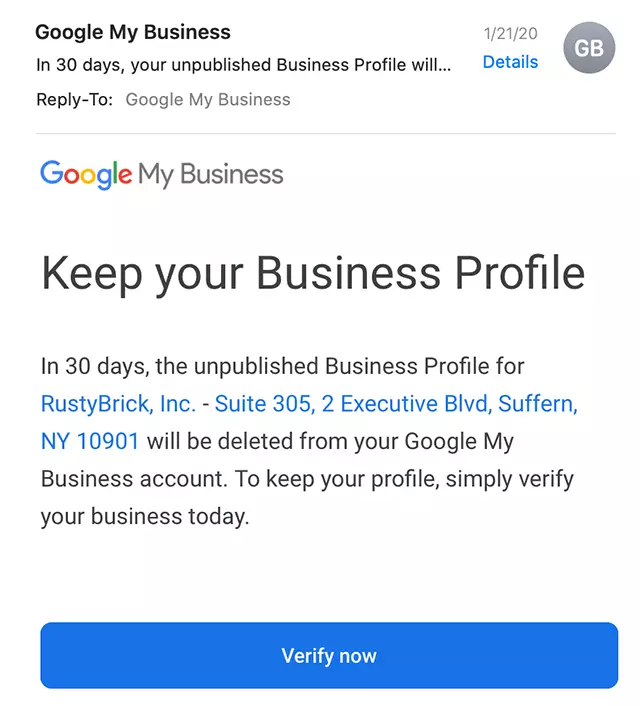 Googleマイビジネス警告：未発表のビジネスプロファイルは削除されます 26419_2