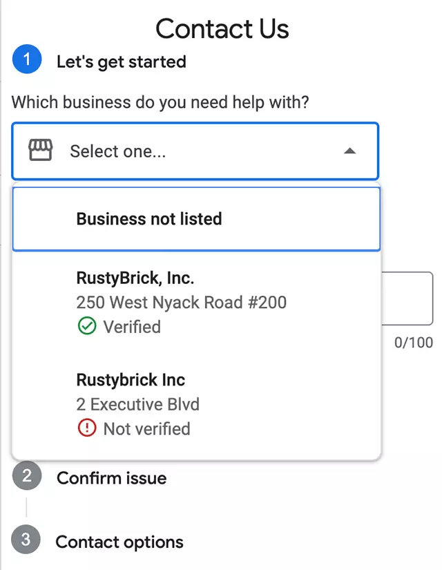 Google My Business Contact Um Form просить вибрати бізнес 284_2