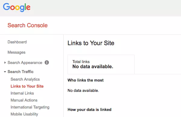 Els enllaços de la consola de cerca de Google al vostre lloc no mostren dades disponibles per a molts 28848_2