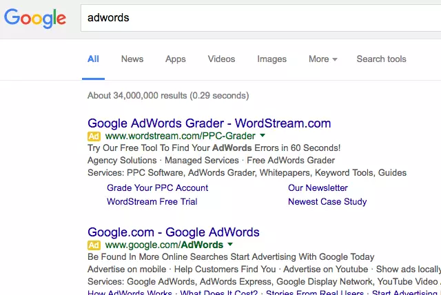 Étiquette annonce jaune Google Adwords