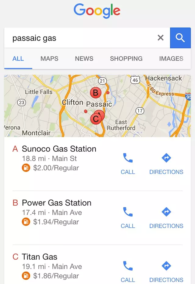 Mga resulta ng Google Local Pack Kumuha ng mga presyo ng gas 29127_3