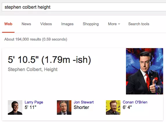 Na-update ang kahon ng mga resulta ng paghahanap ni Stephen Colbert