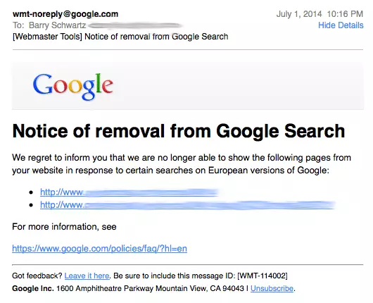 Google Webmaster Tools Recht ze vergiessen Removalen