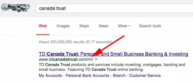 Il sito mobile Canada Trust in Google