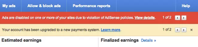 Notificacións de política de AdSense: faga clic en tamaño completo