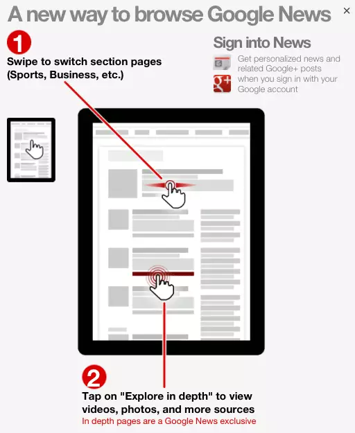 Instrucciones de la tableta de Google News