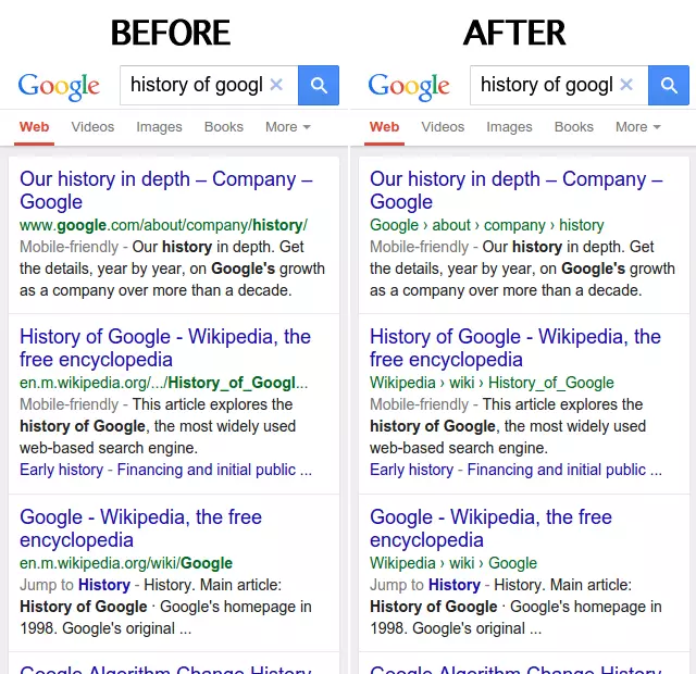 Ang Google Mobile Search ay bumaba ng URL para sa pangalan ng site at breadcrumb navigation 3188_2