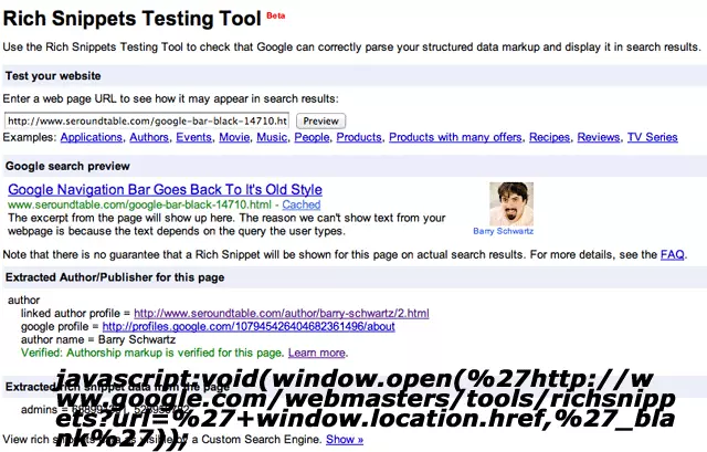 Strumento di bookmarklet di snippet ricchi di Google