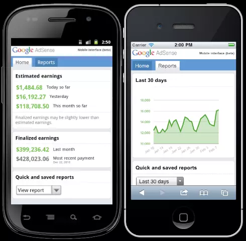 Adsense mobile interface