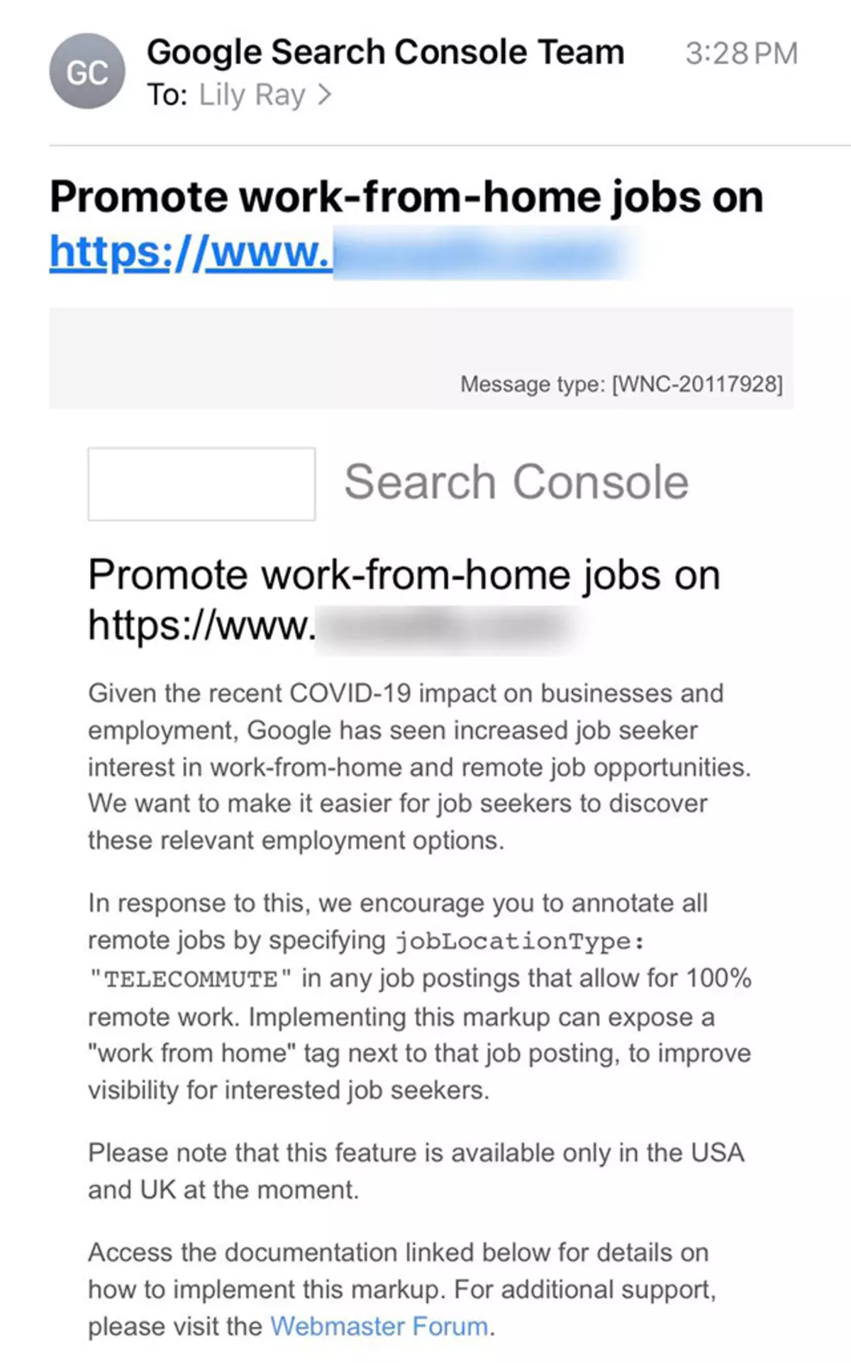 Google Search Console bekerja dari rumah Notifikasi Markup Telecommute 3880_2