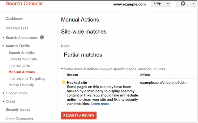 Google Hacked Site Manual Action.