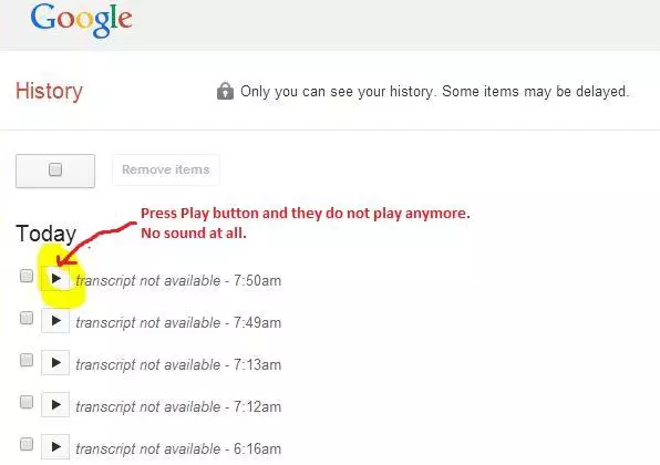Το ιστορικό αναζήτησης του Google που λείπει η ηχητική αναπαραγωγή