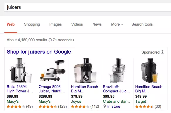 Els anuncis de la llista de productes de Google AdWords obtenen qualificacions de productes